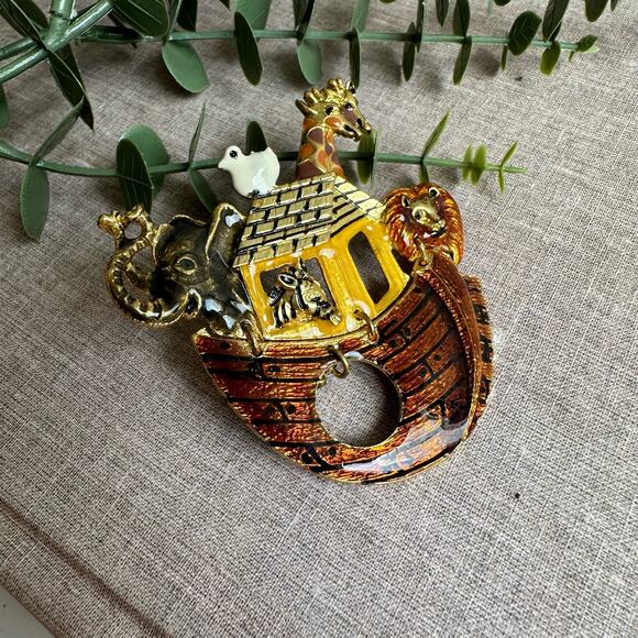 Don Lin | Jewelry | Vintage Noahs Ark Enamel Brooch Animal Figures ...